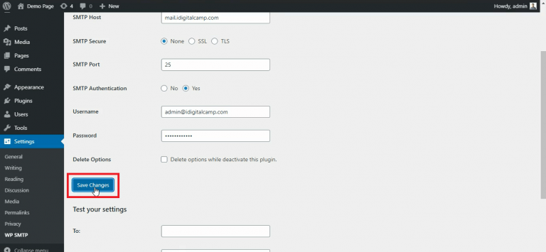 Using SMTP authentication to send email through WordPress