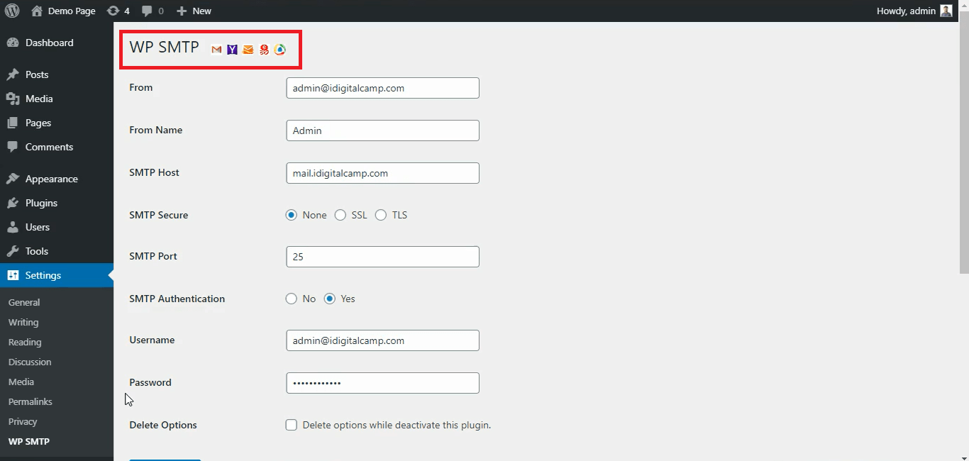 Using SMTP authentication to send email through WordPress