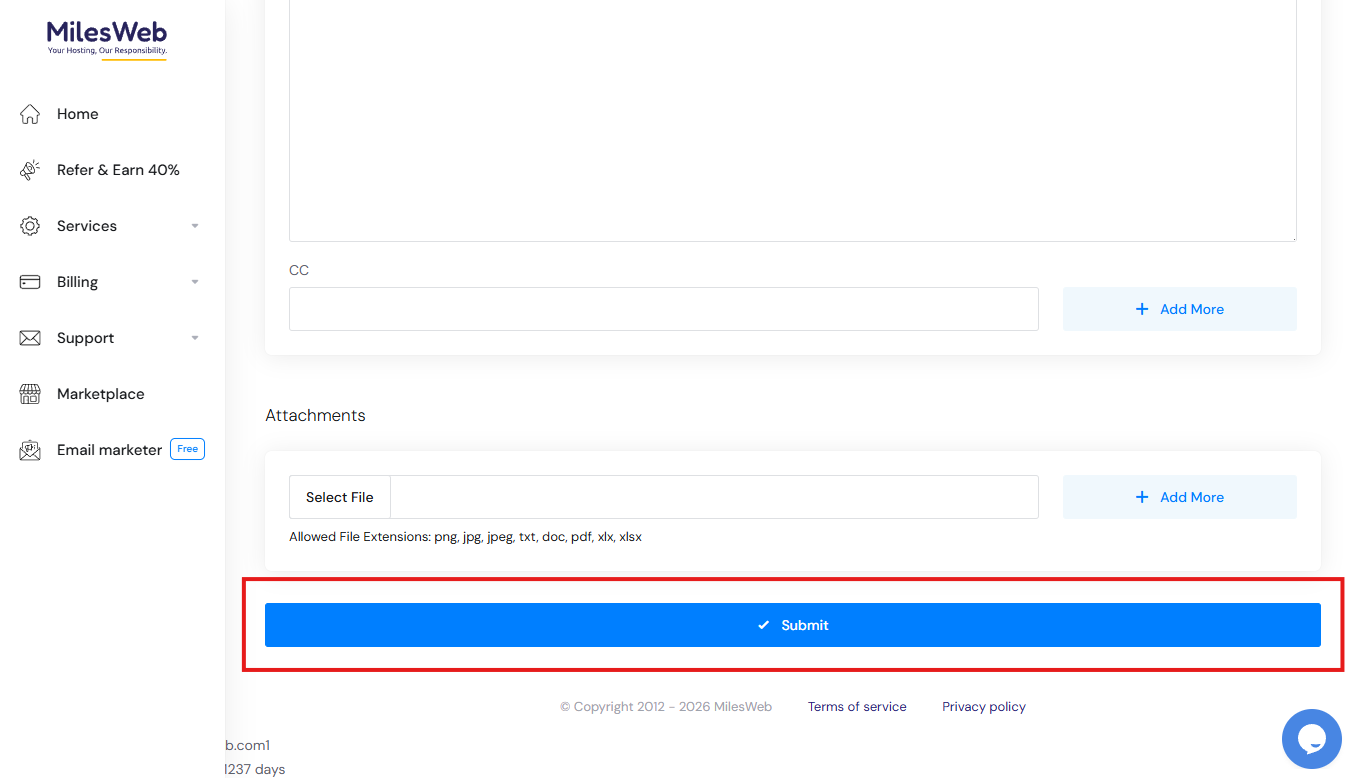 How to Create and Submit a Ticket from MilesWeb Client Area?