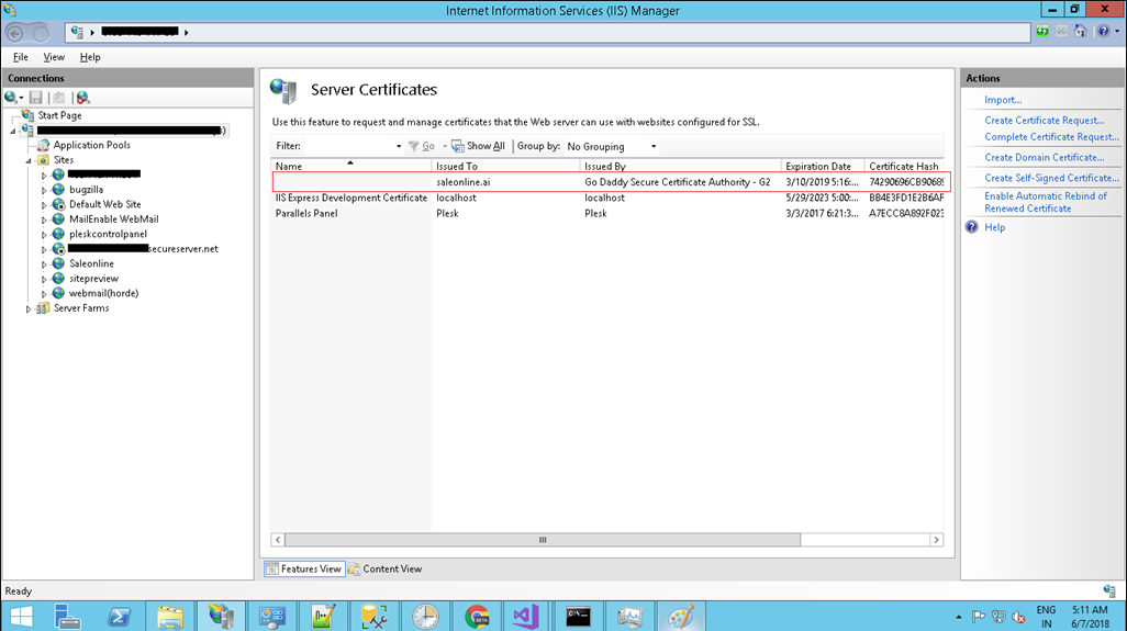 Installing an SSL Certificate (.pfx File) on IIS on a Windows Server Machine