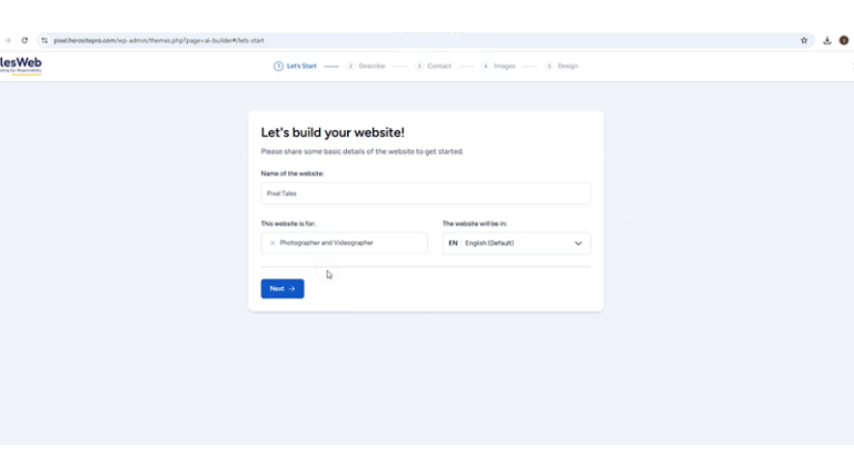 Create your website from scratch using AI Website Builder